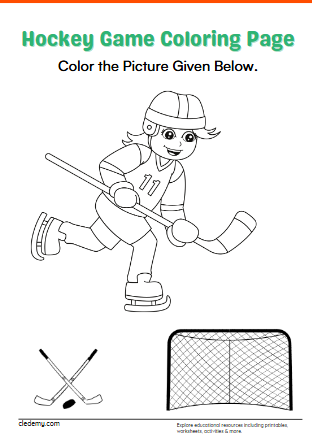 Hockey Game Coloring Page Worksheet | Cledemy.com