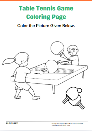 Table Tennis Game Coloring Page Worksheet | Cledemy.com