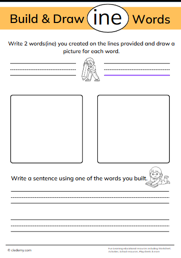 Build and Draw Ine Words Worksheets | Cledemy.com