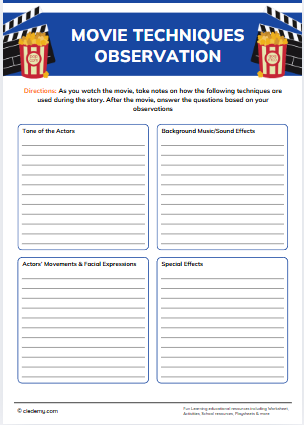 Movie Techniques Observation Worksheets | Cledemy.com