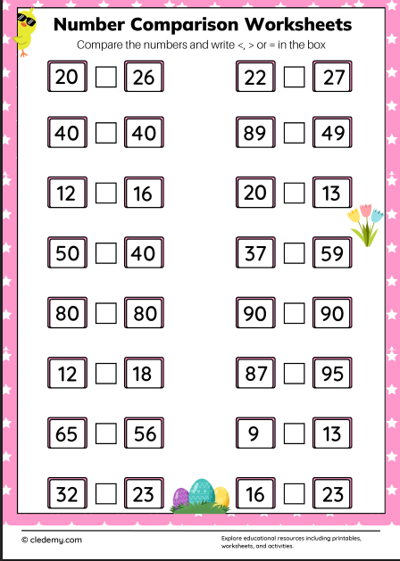 Easter-Number Comparison Worksheets | Cledemy.com