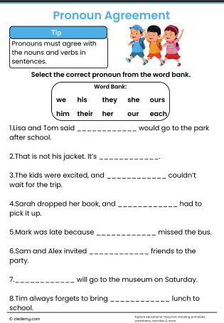 Pronoun Agreement Worksheets | Cledemy.com