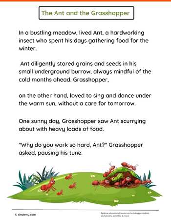The Ant and The Grasshopper Worksheets | Cledemy.com